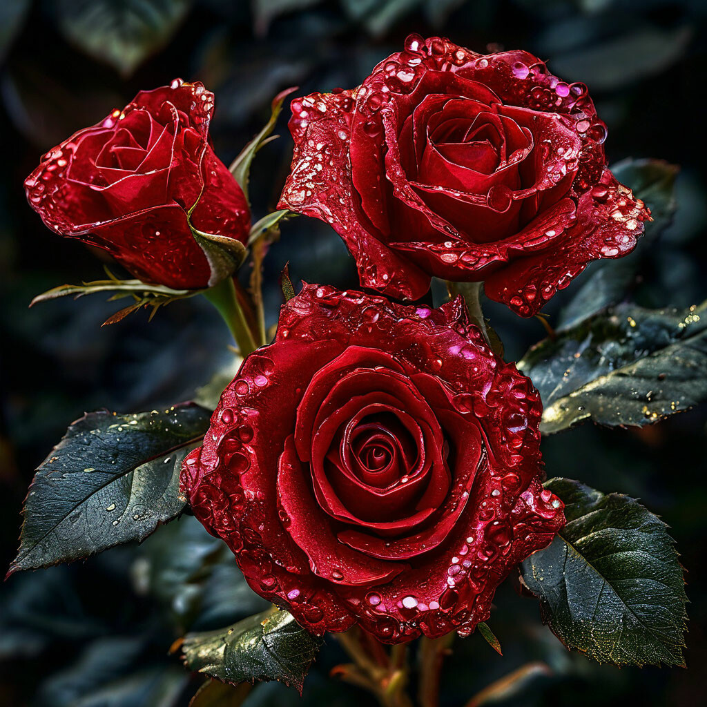 "Satin sequined roses, in the dark, red roses, glow ,8K high expansion ...