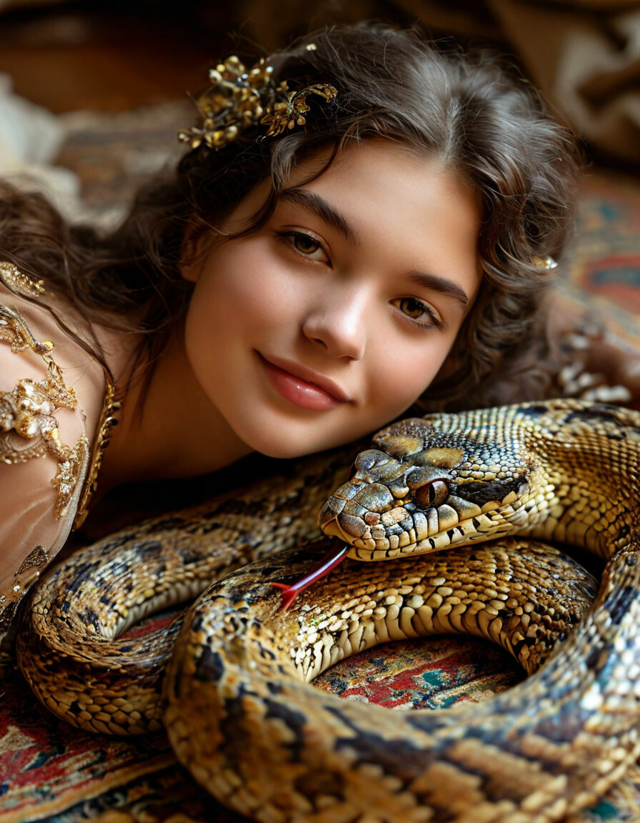 "A kind, cheerful fairy-tale snake with a laughing face looks at us ...