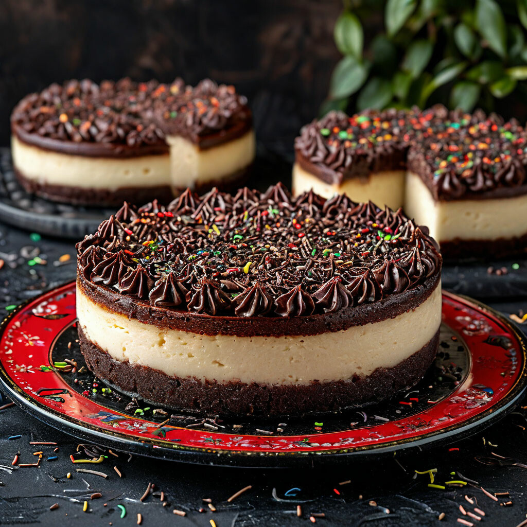 "Airy chocolate sponge cake layer of cheesecake (souffle) on a ...