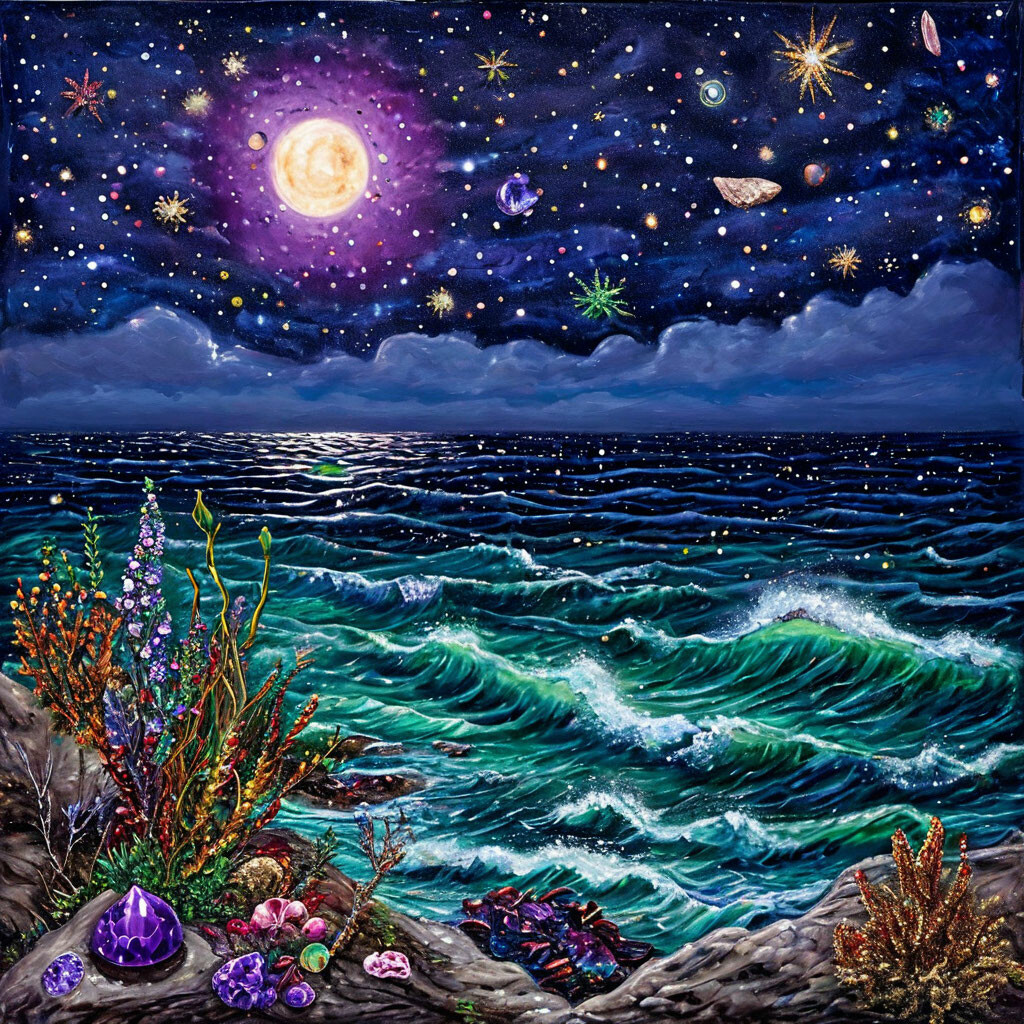 "The night sea is enchantingly beautiful with amethysts, emeralds, and ...
