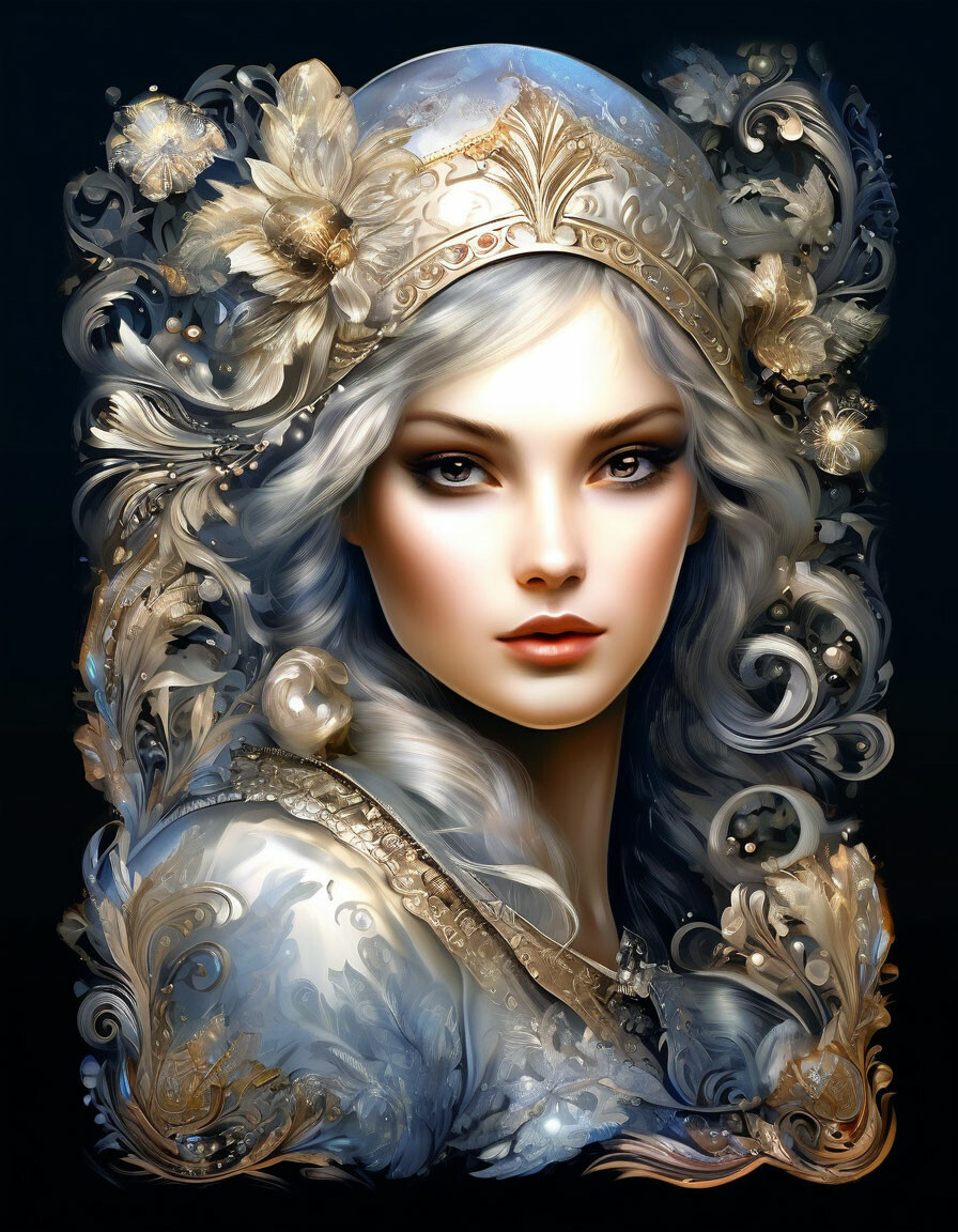 " ️ foil holographic hohloma, New Year's fantasy Russian Snow Maiden, tonal color style by ...