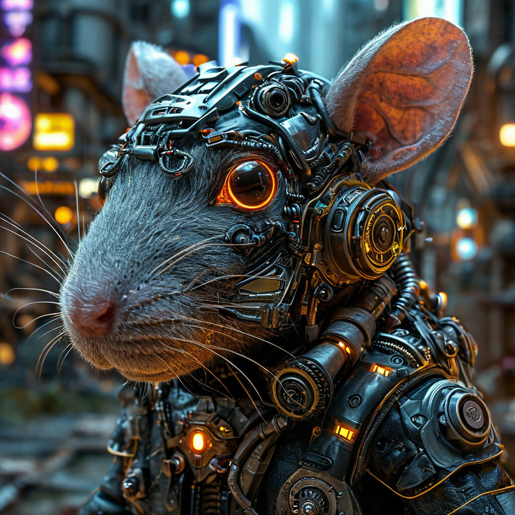 "Professional photo, 5 d, futurism, fantasy, techno rat head, cyberpunk ...