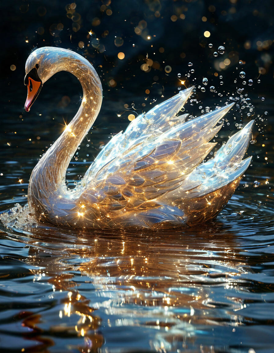 "A swan made of light.the glow .curved intricate shape...fantastic ...