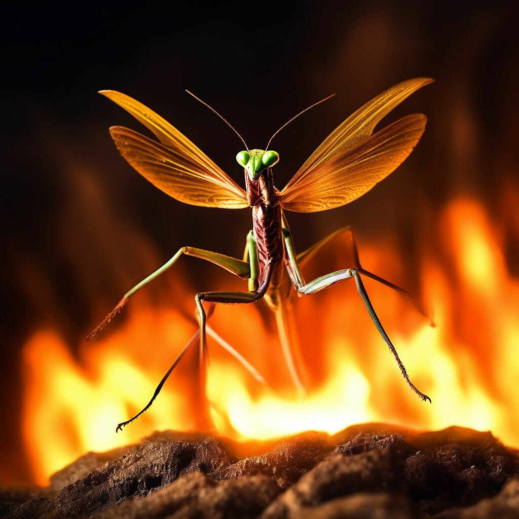 "Beautiful praying mantis in flight close-up beautiful foreshortening ...