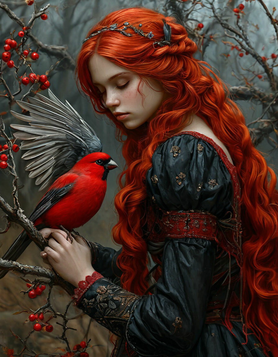 "Fallen angel,painting, noir, red and black colors, beautiful girl,long ...