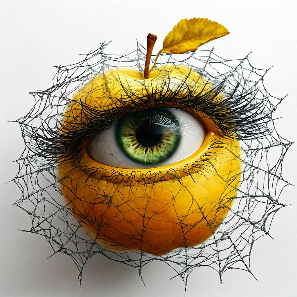 ". apple eyes with cobwebs. fractal …" — image created in Shedevrum
