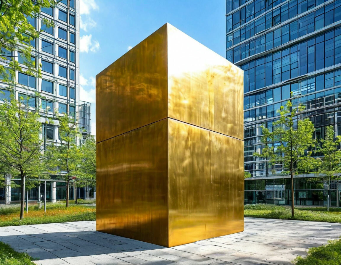 "Draw a large brass cube in the …" — image created in Shedevrum