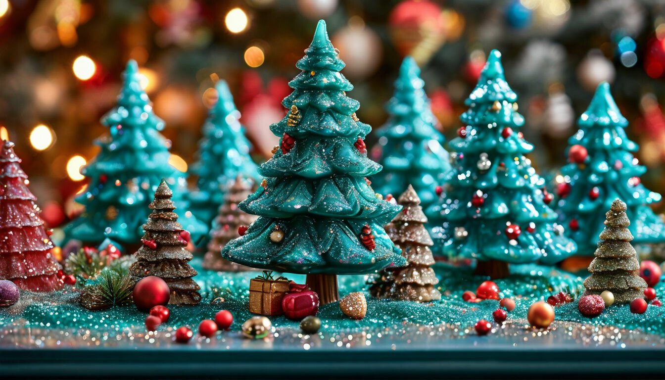 "Christmas trees made of glass, …" — image created in Shedevrum