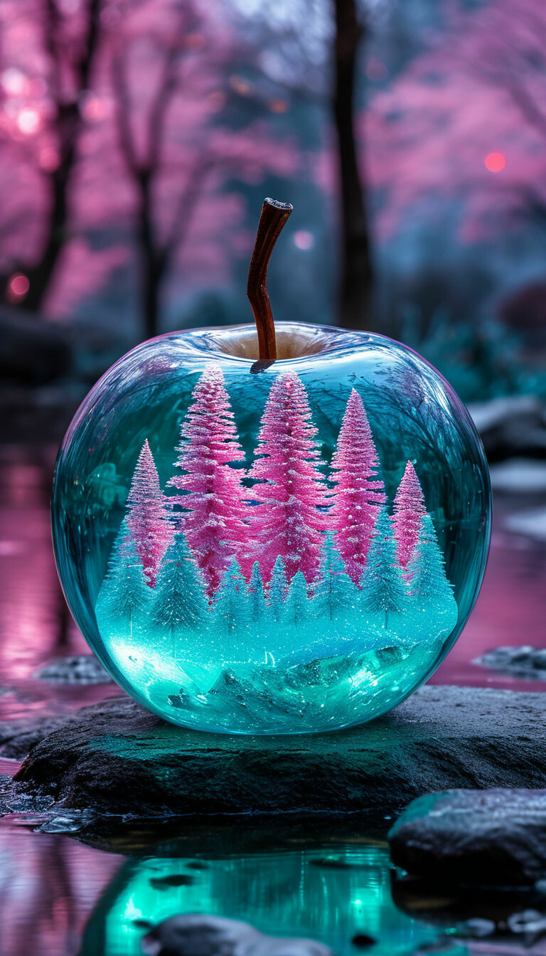 "Crystal transparent pale turquoise apple, inside icy fluffy bright ...