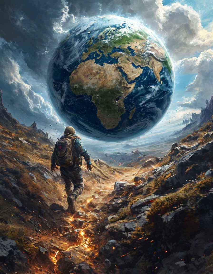 "The earth is running away from the …" — image created in Shedevrum