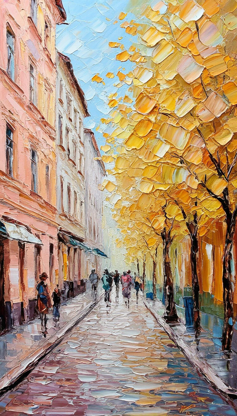 ". broad strokes of palette knife, pastel colors, gold , large rowan ...