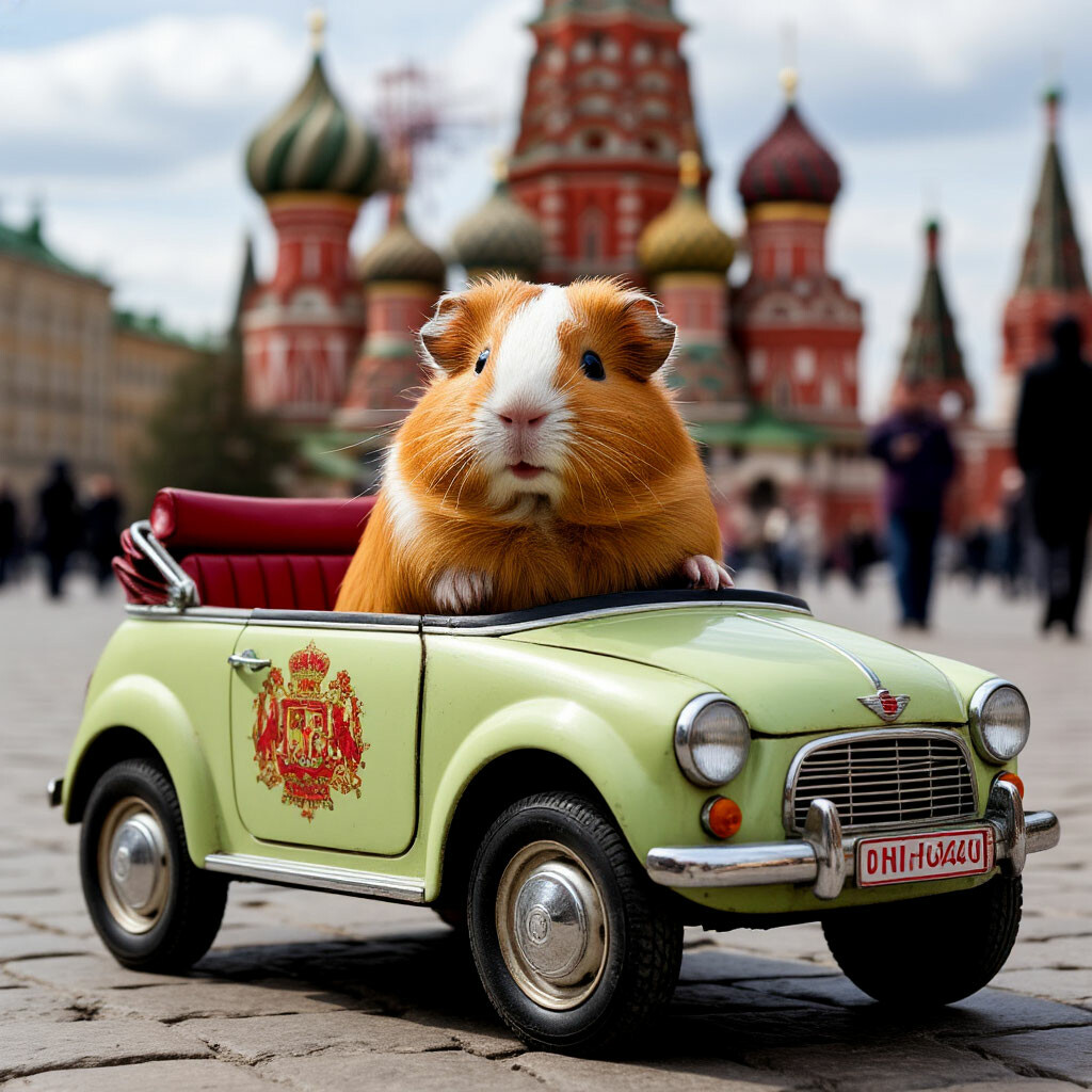 A Guinea Pig Rides In A Small Car On Red Square Image Created In