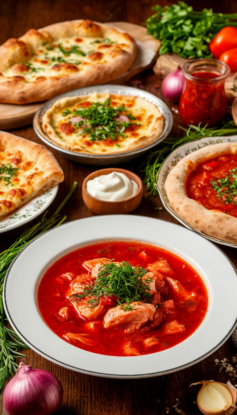 "Super fish borscht with sour cream and herbs around there are still a ...