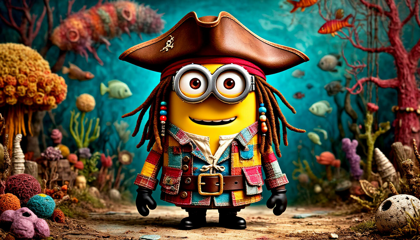 "A minion in the image of Jack Sparrow, in the style of Carla Gerard ...