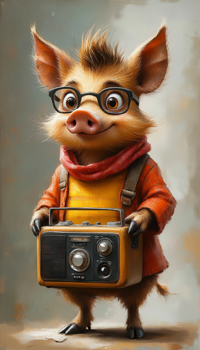 "The style of Wiebke Rauers boar with a radio is colorful, cute ...