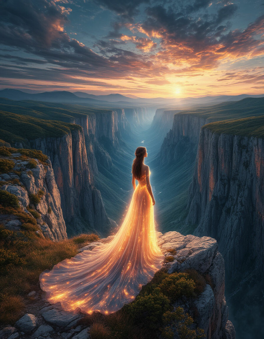 surrealism The dream Sleep mode View from the mountain chasm to see ...
