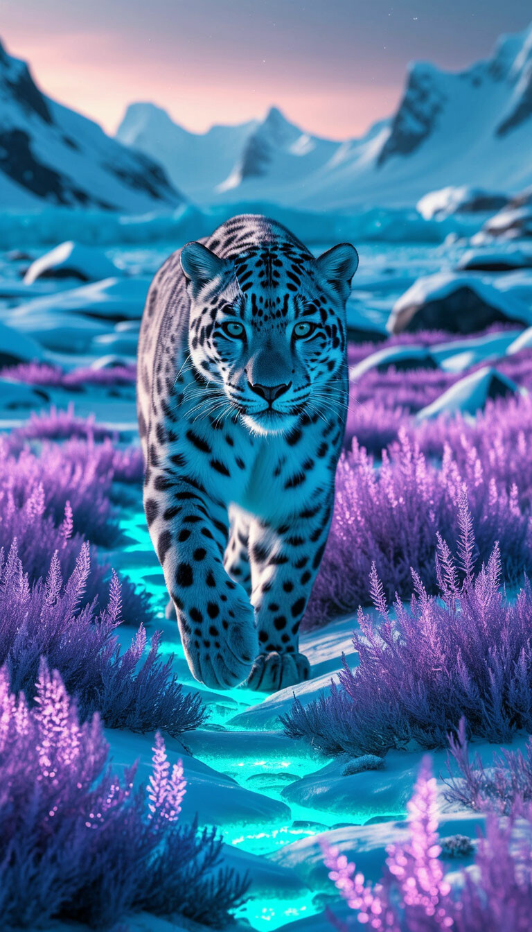 "A majestic polar panther traversing a Frozen Tundra with ...