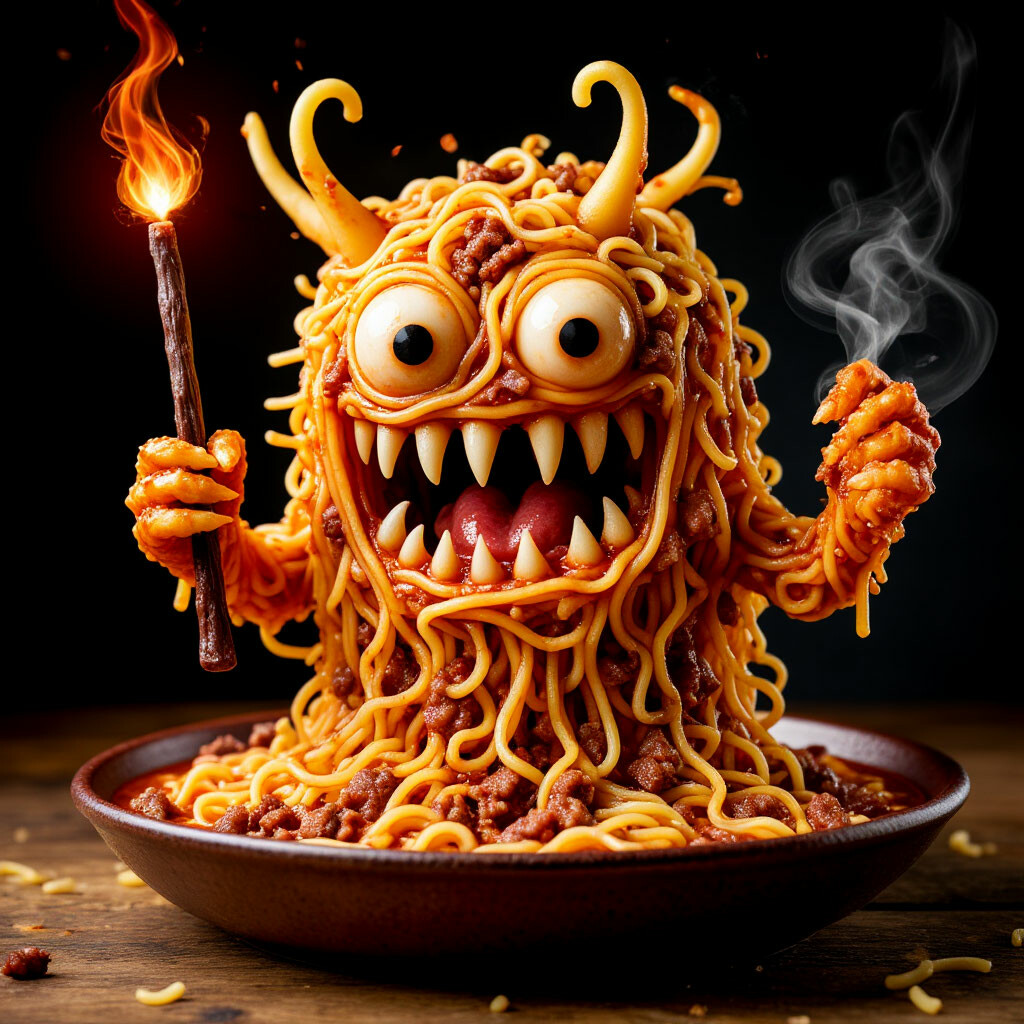 "The Evil Noodle Man an evil monster made of noodles - a solid mass of ...
