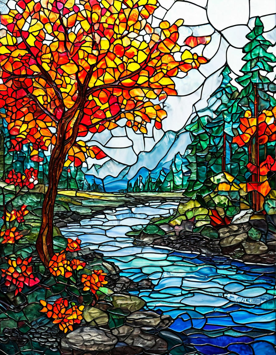 ". a painting of nature made of colored glass" — image created in Shedevrum