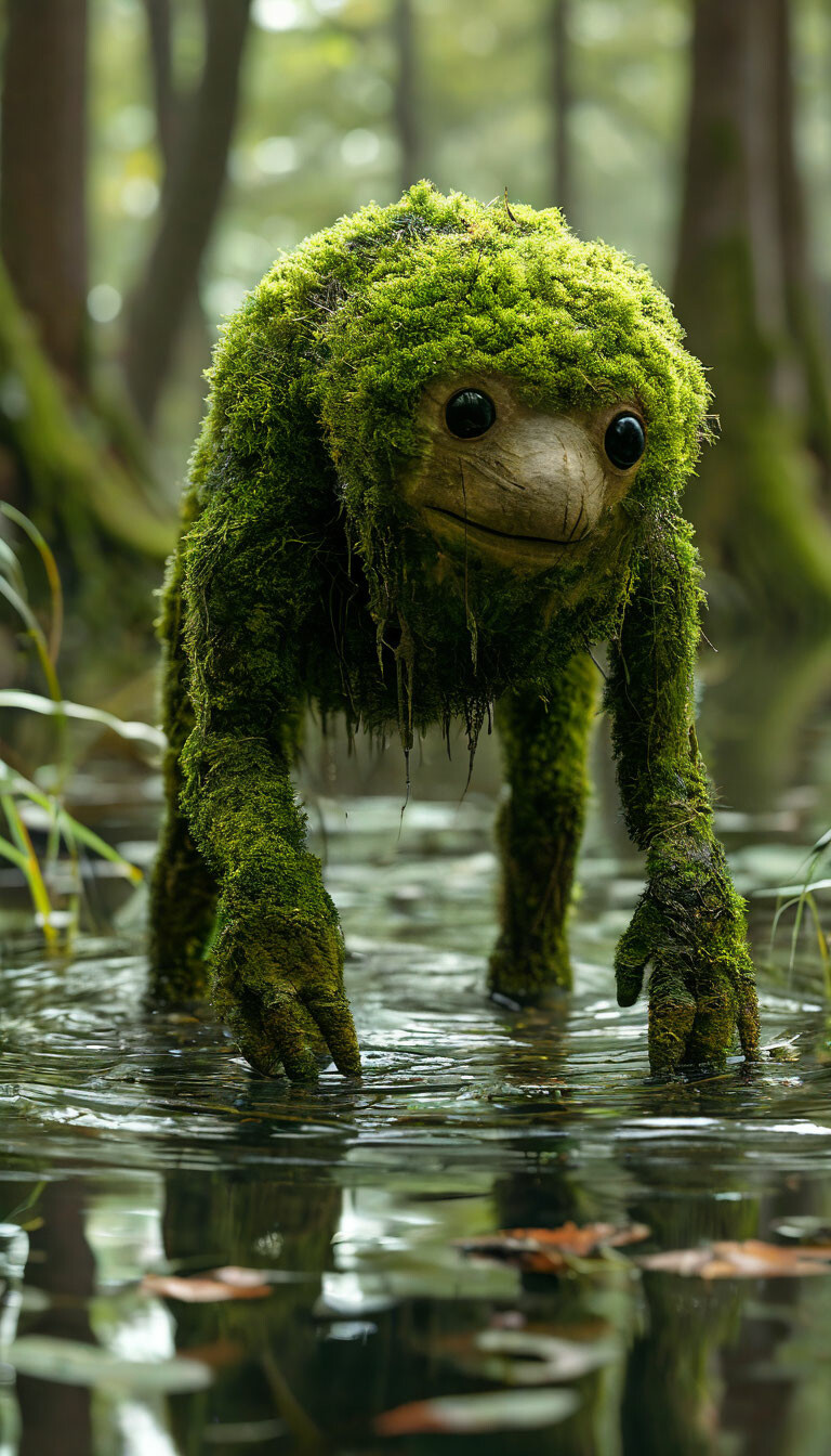 "A small fantasy anthropomorphic creature on four legs made of green ...