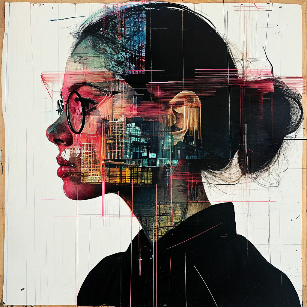 "Fine drawing, collage, grotesque, classicism, double exposure ...