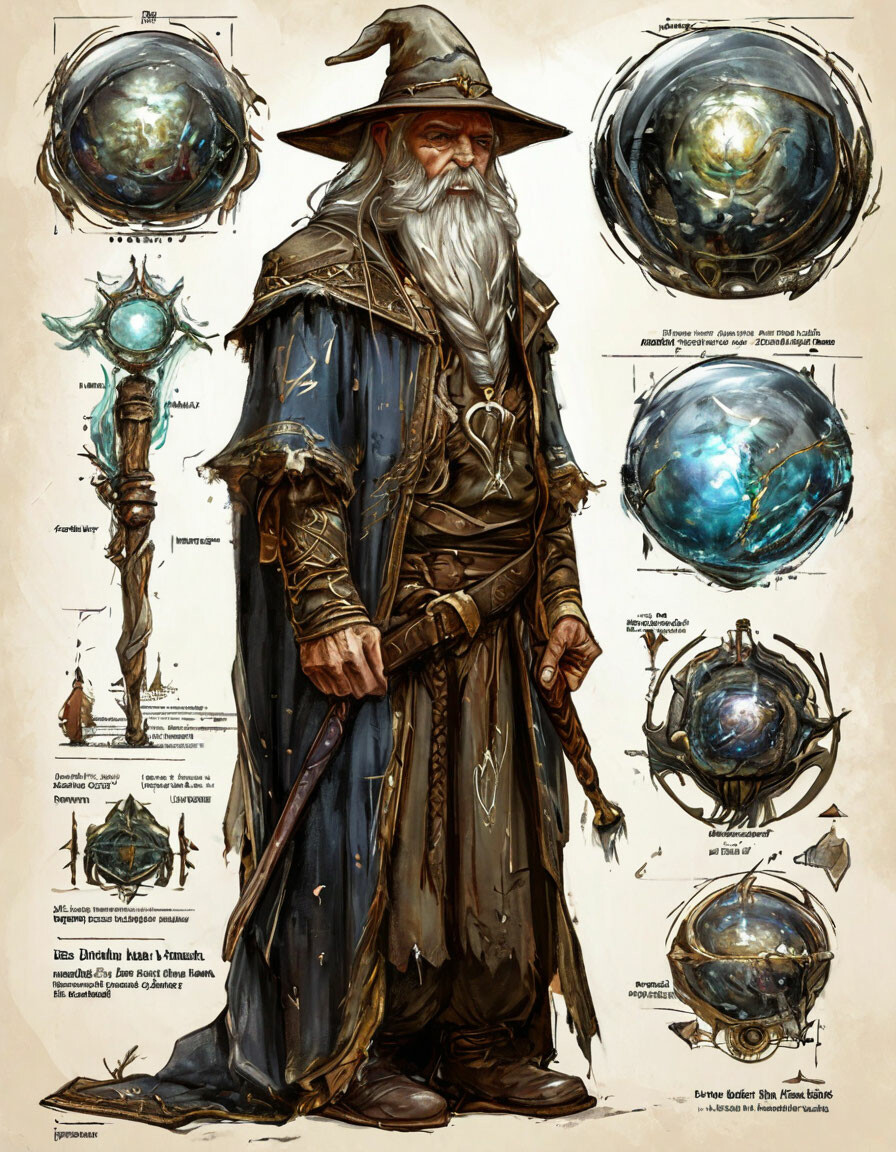 "Concept art, design drawing, character description sheet with all ...