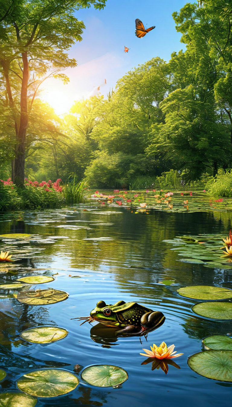 rana flotando en el estanque, …" — imagen creada en Shedevrum