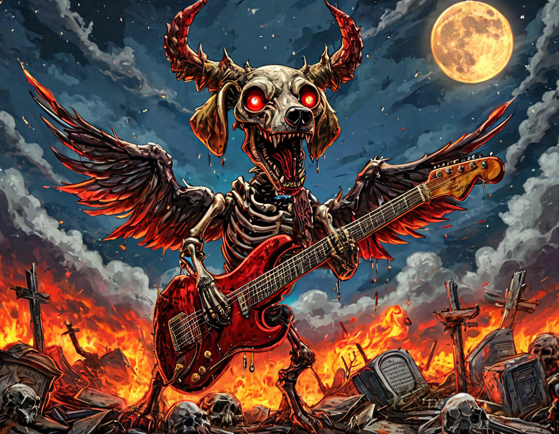 "A ferocious dachshund skeleton with …" — image created in Shedevrum