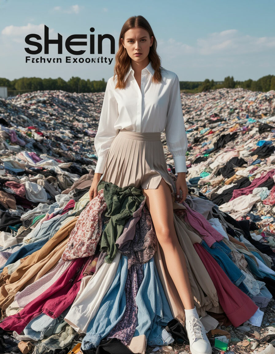 "Create a conceptual post about fashion and ecology. The image shows a ...