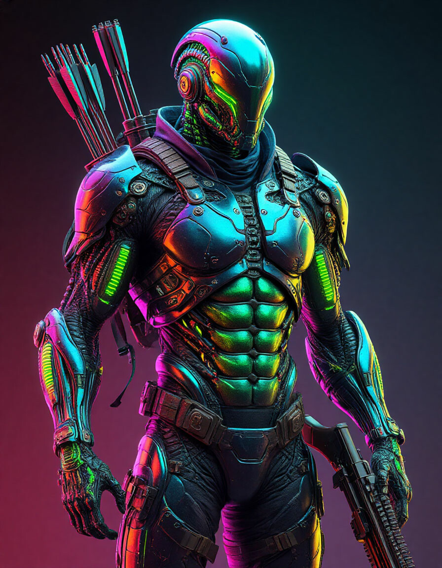 "A morphing character. The humanized man is a centipede.neon bionic ...