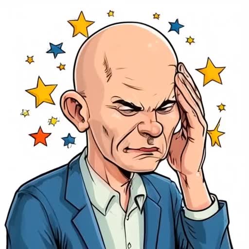 «Bald man bumped his head, stars, cartoon, on a white background ...