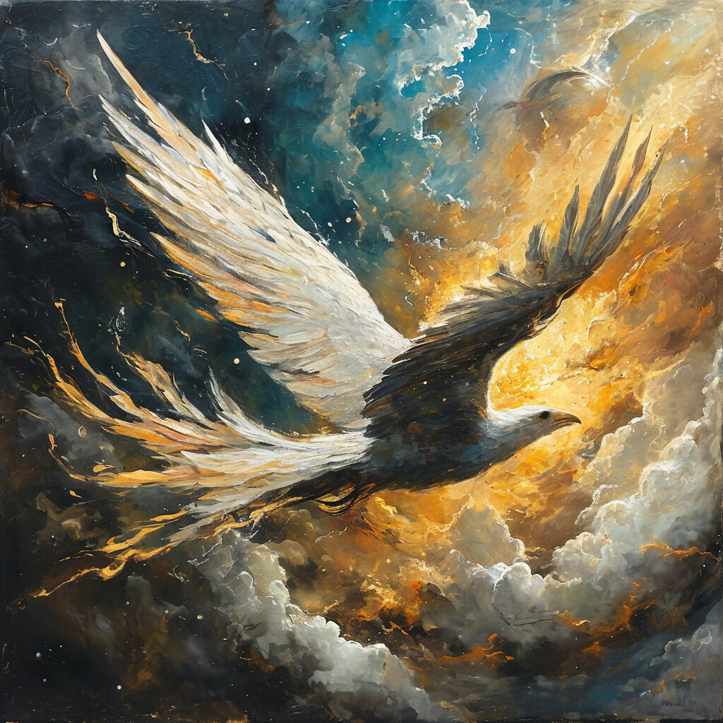 "The soul is immortal, flying to the right" — image created in Shedevrum