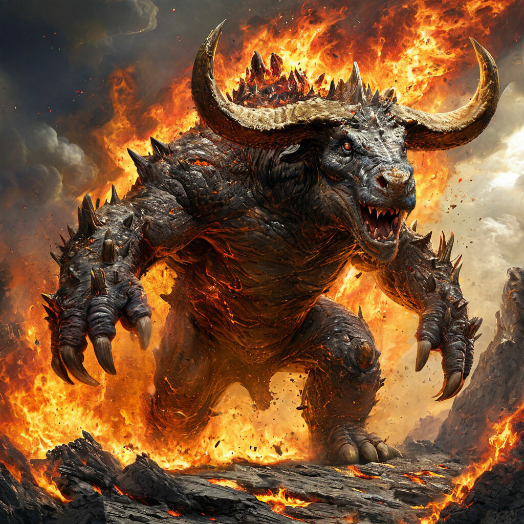 "An incomprehensible creature, fire, lava, volcano, Skin thick ...