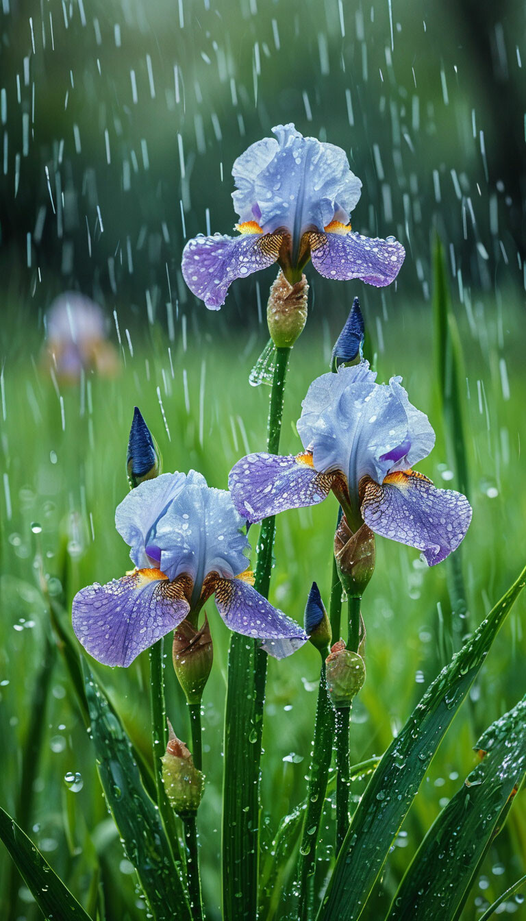 "Diamond painting May downpour, torrential rain 🌧️ delicate irises, wet ...