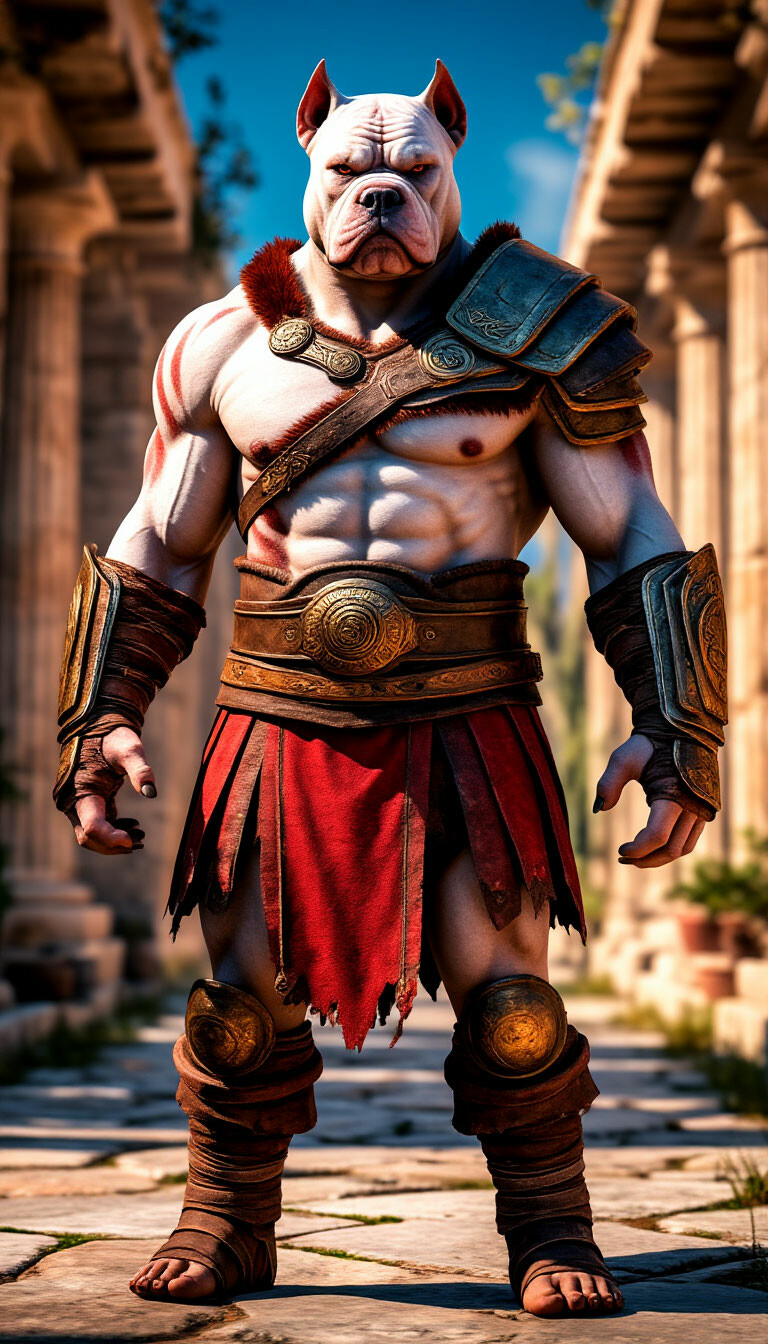 "Bully Kutta anthropomorphic in a Kratos costume serious look in Greece ...