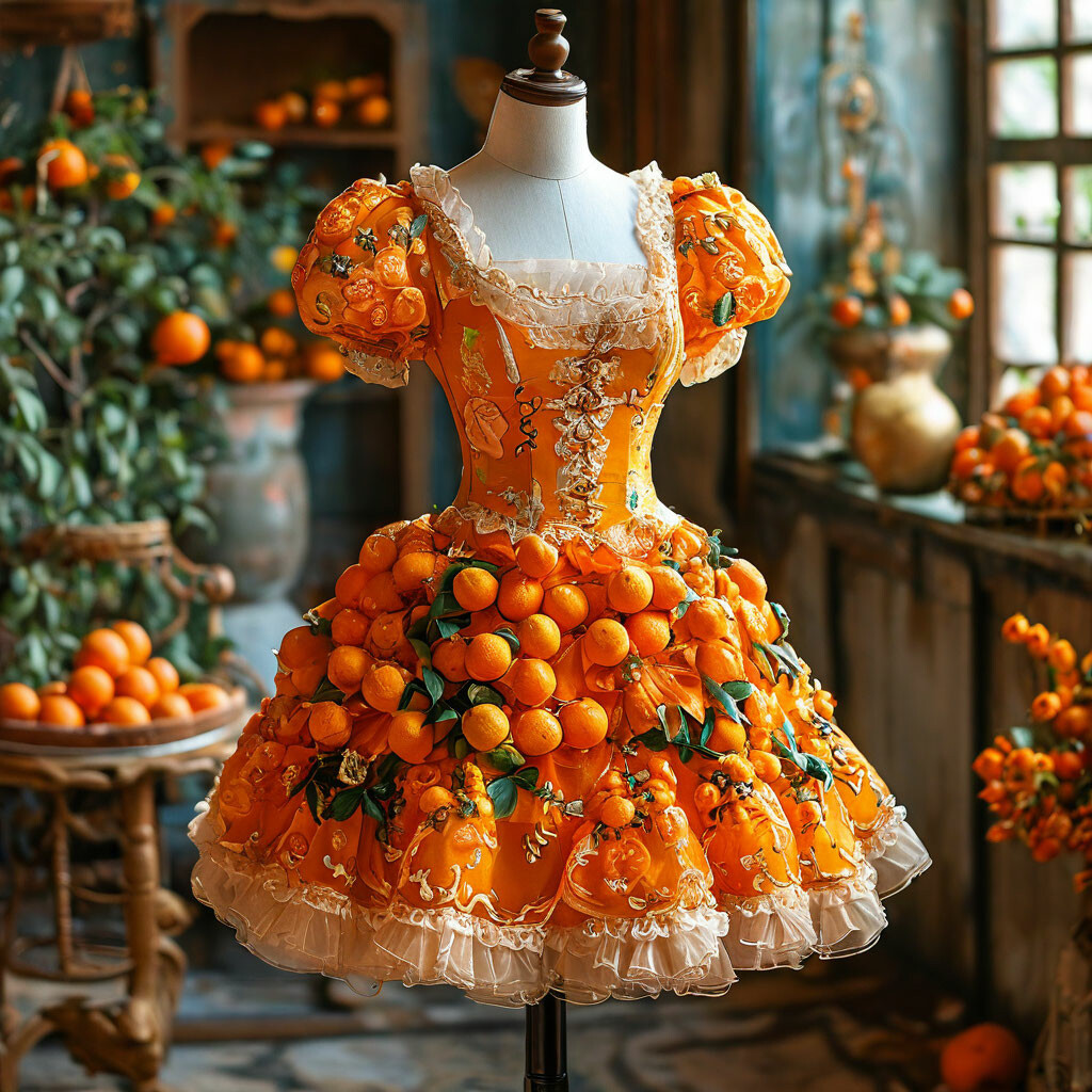 " Dress, Mandarin fruit cosplay, short, soft lines, full …" — image ...