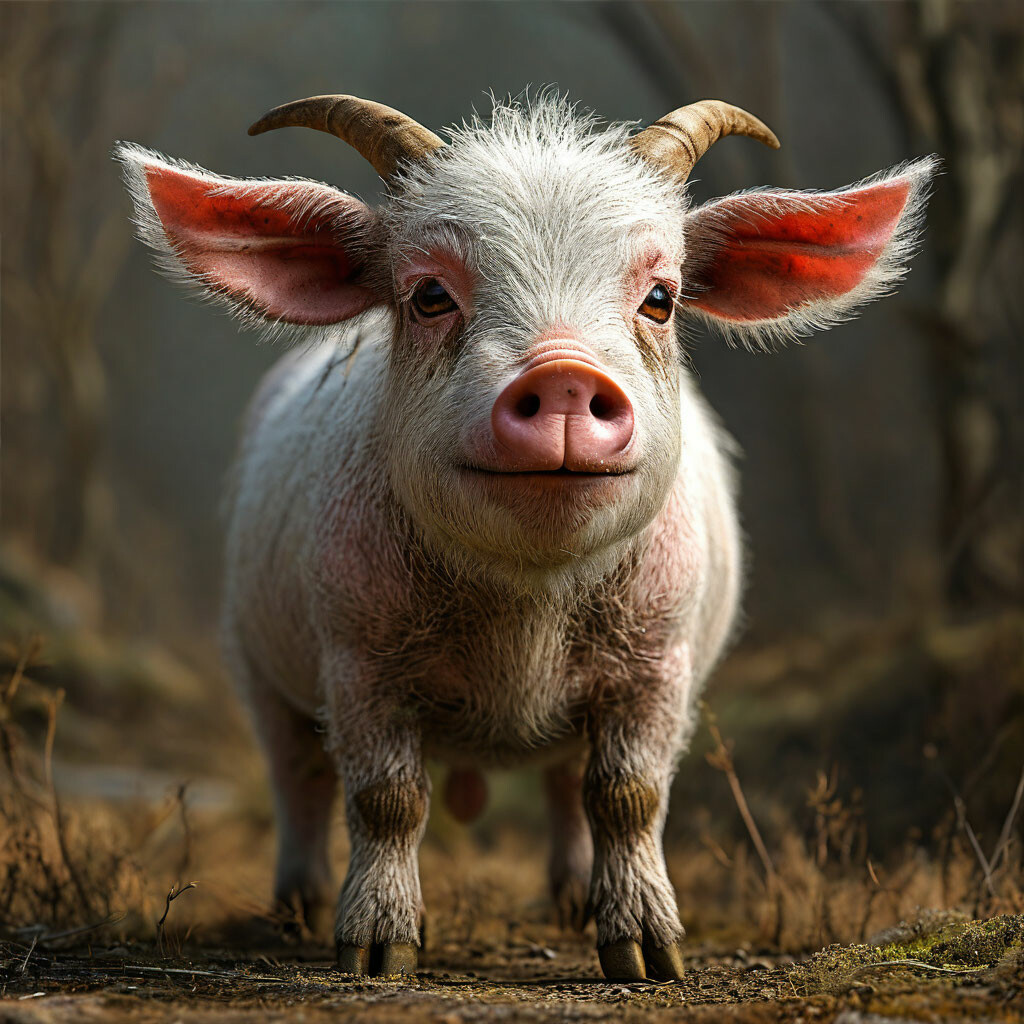 "Realistic goat + pig hybrid" — image created in Shedevrum