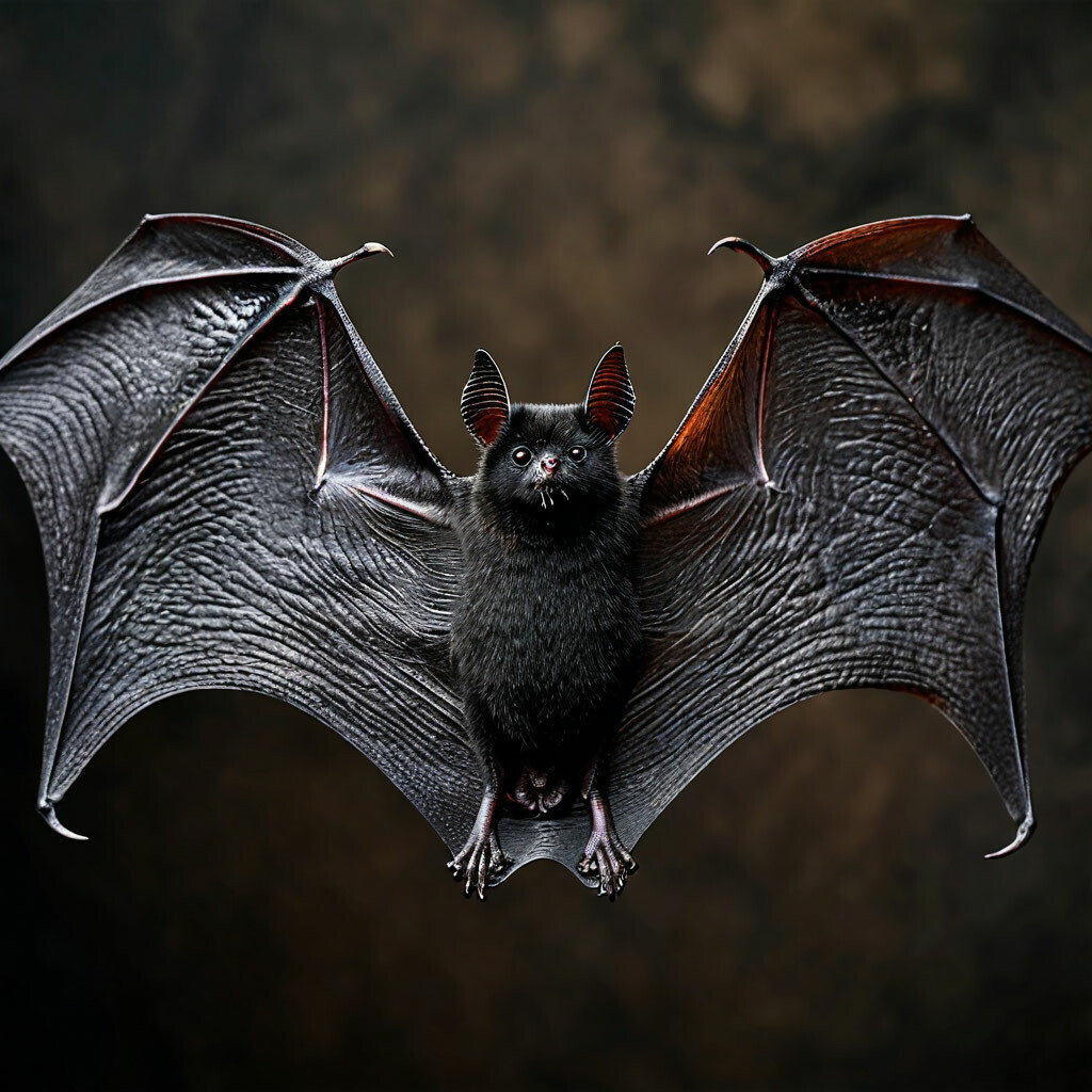"A black bat with outstretched wings" — image created in Shedevrum