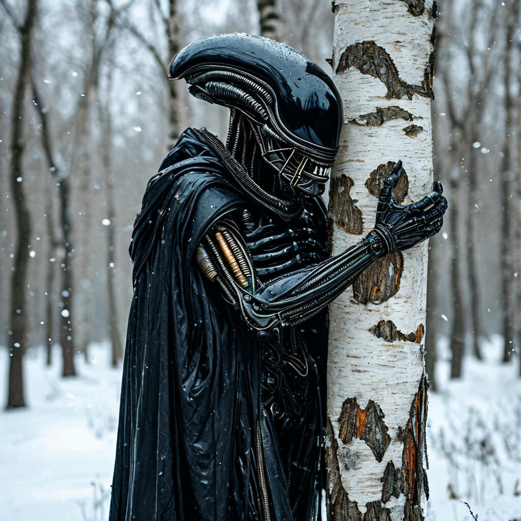 "A full-length Alien xenomorph in a …" — image created in Shedevrum
