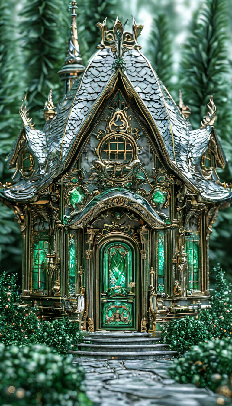 "Wealth and abundance,cottage made of silver with emeralds, beautiful ...
