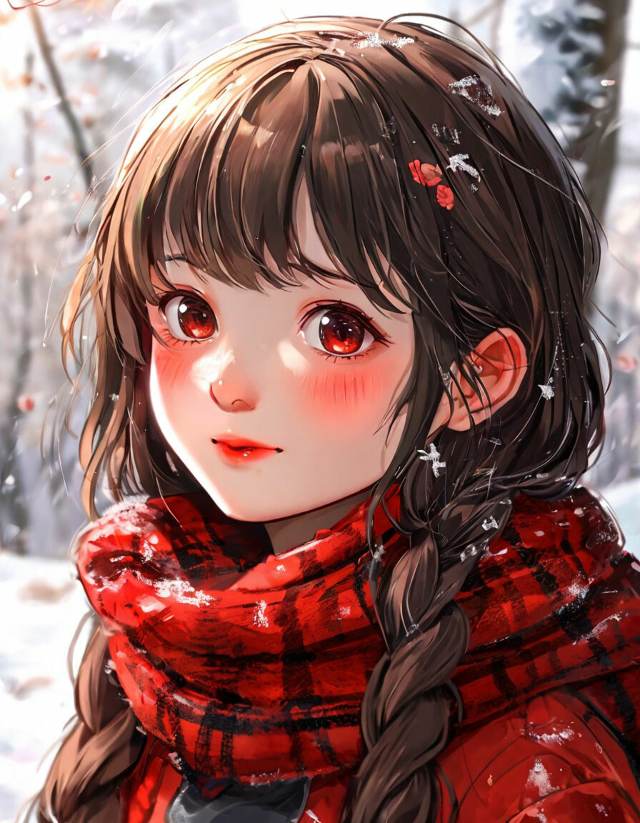 "Anime cute red cheeks, cheeks red from frost and a cute girl's nose ...