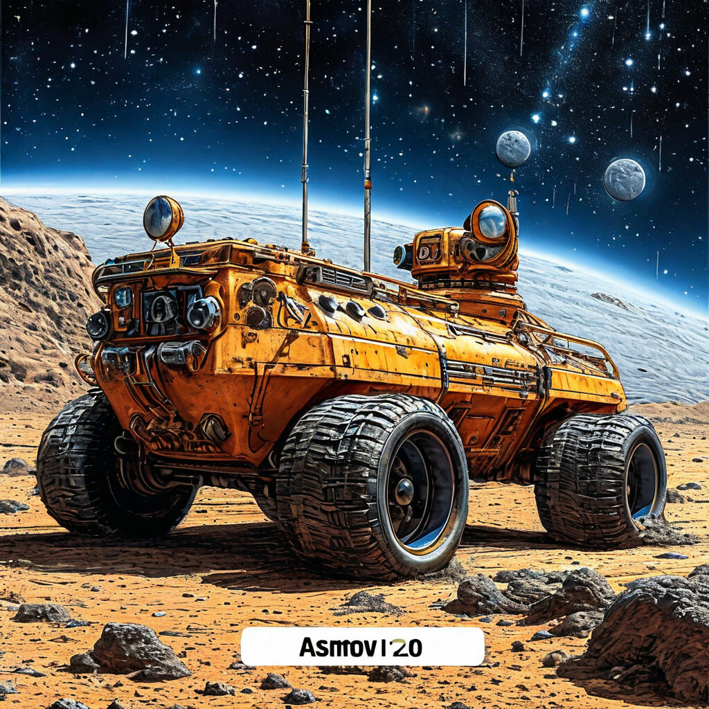 "A six-wheeled lunar rover and a large…" — image created in Shedevrum