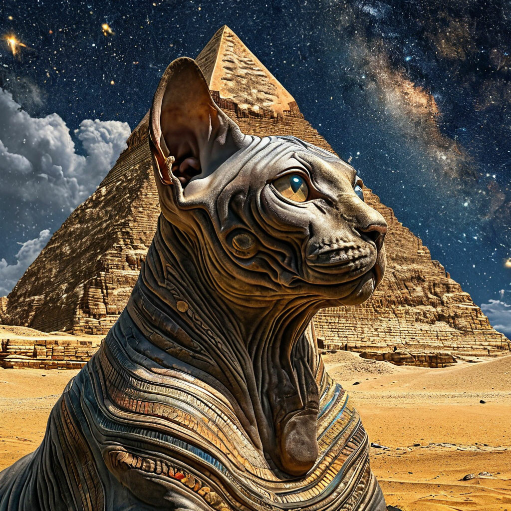 "The Sphinx cat in the pyramid of Egypt 4K micrography of the Milky Way ...