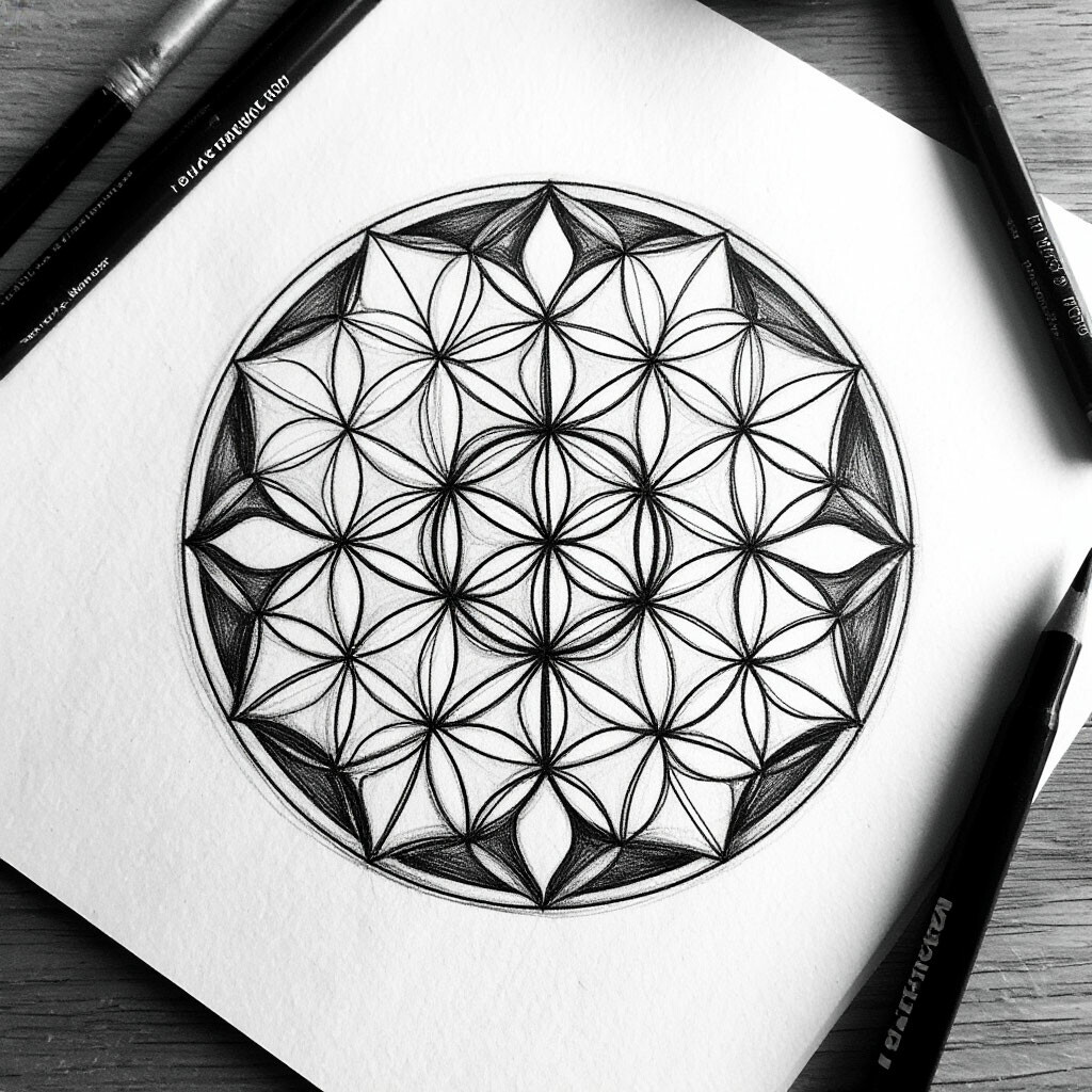 "The flower of life drawing with a simple pencil" — image created in ...