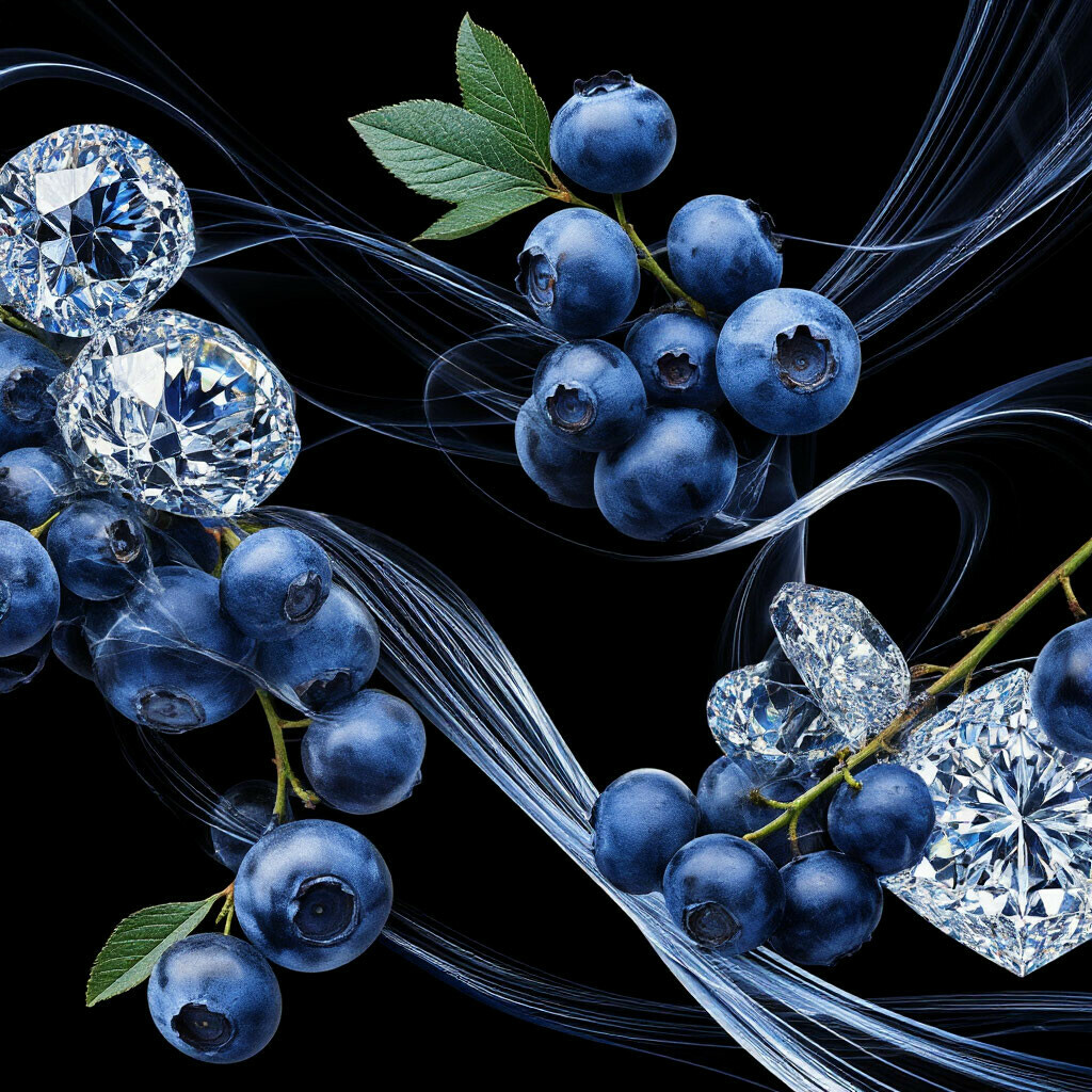 Minimalistic composition, fluid lines, abstract image, blueberries ...