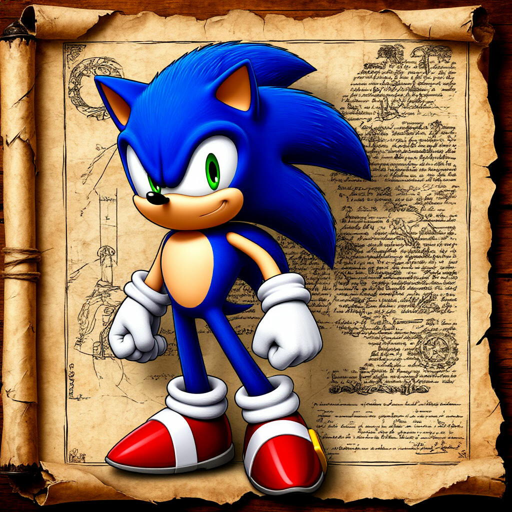 "The legend of Sonic the blue hedgehog, in an ancient scroll. With 2d ...
