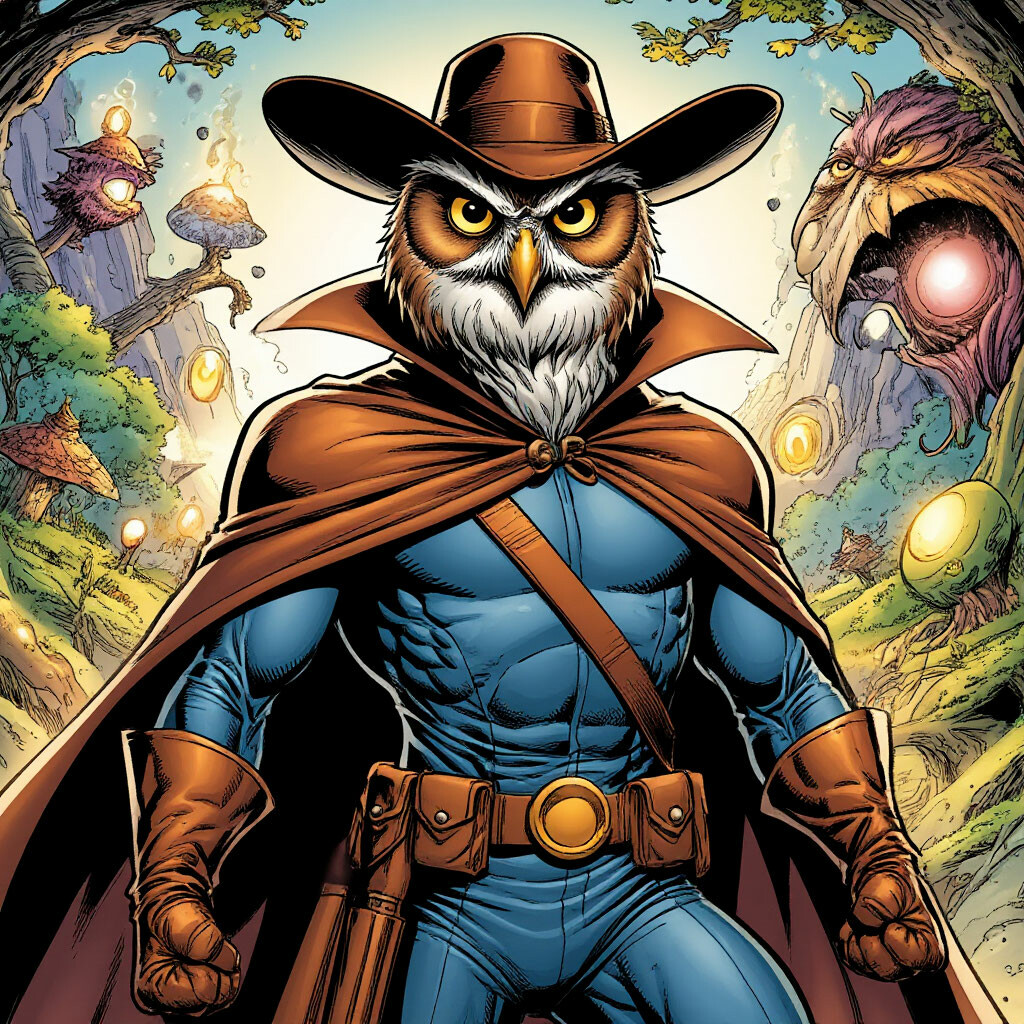 "Marvel. The owl man humor,comics,caricature" — image created in Shedevrum