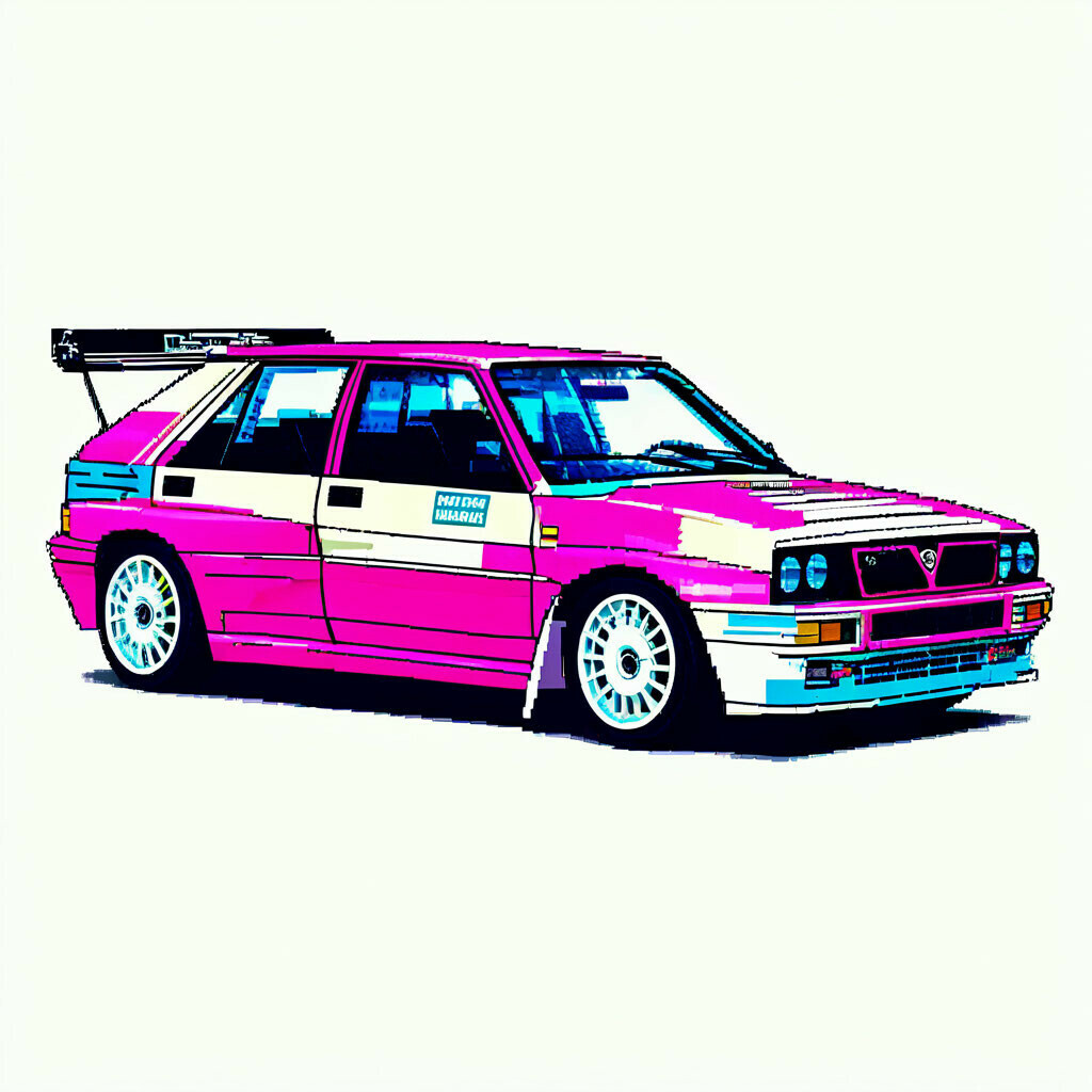 "The Lancia Delta Integrale rally car is viewed strictly from the right ...