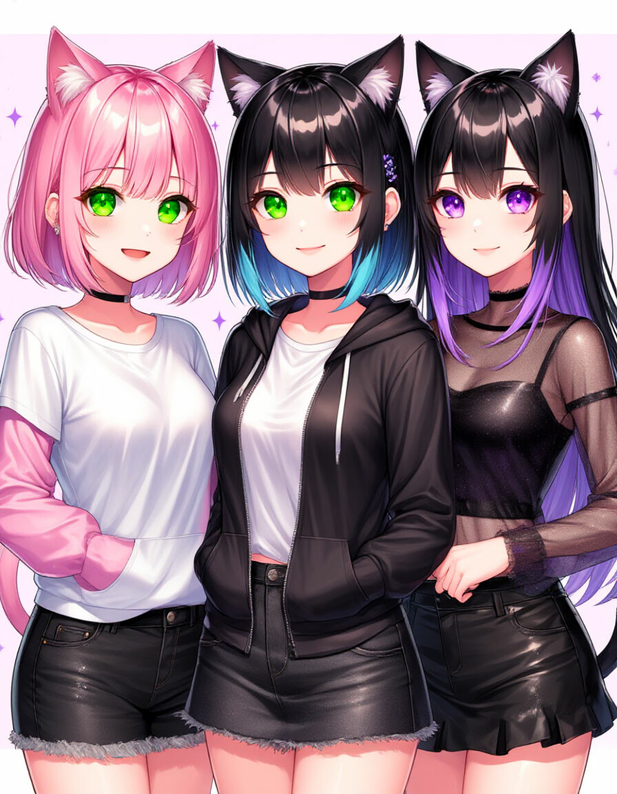 "For Xenia and Violets three girls,glitter,shine,kawaii,anime style ...