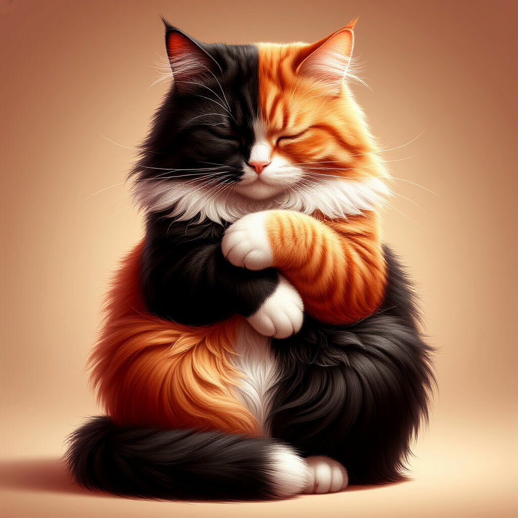 "A symmetrical cat with a perfectly split fur pattern: one half of the ...